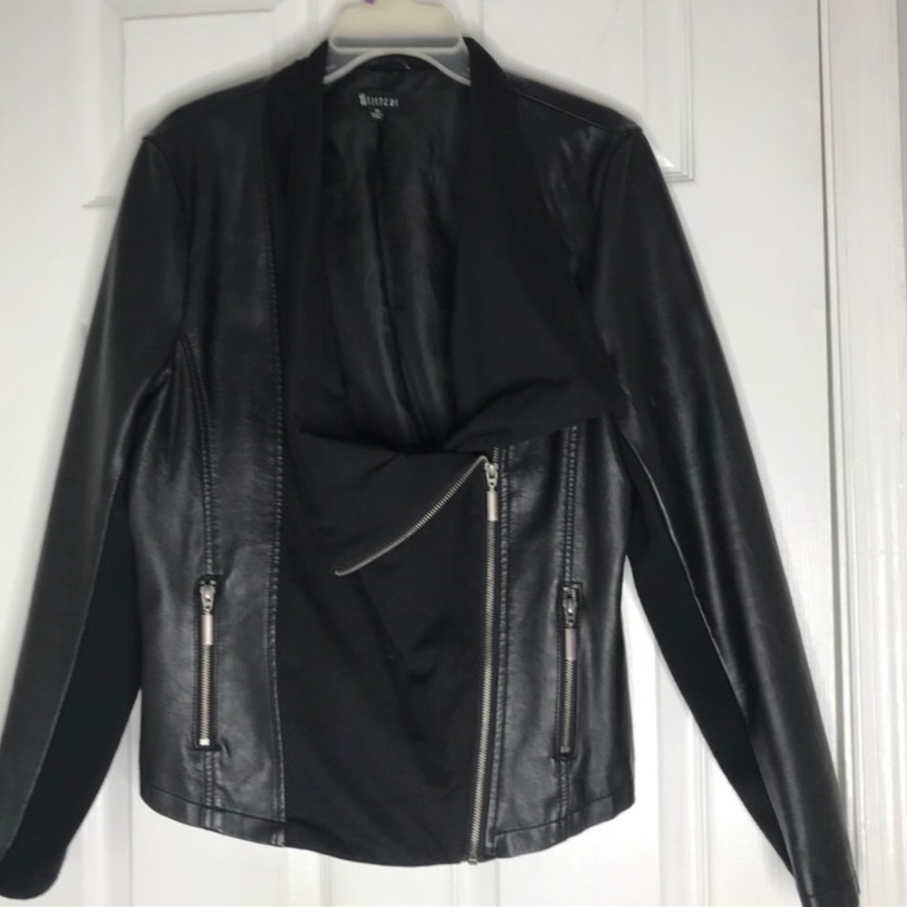 Black Faux Leather Zip Moto Jacket - Gem